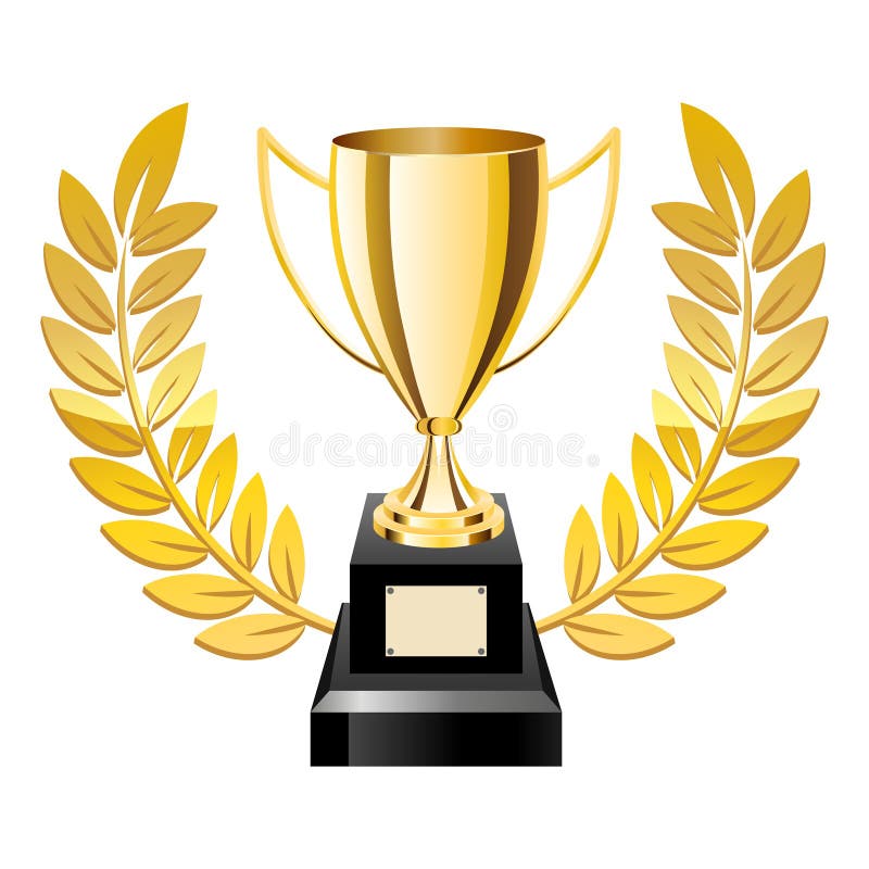 Realistic Gold Trophy Cup Award with Laurel Stock Illustration ...