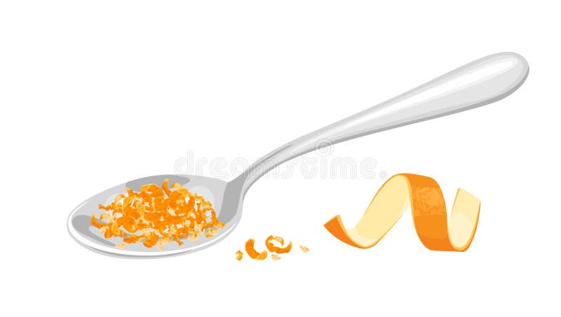 Grated Orange Zest in Spoon and Orange Peel Twist Isolated on White ...
