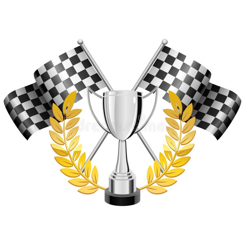 Trophy and Checkered Flag Racing on White Background Stock Illustration ...