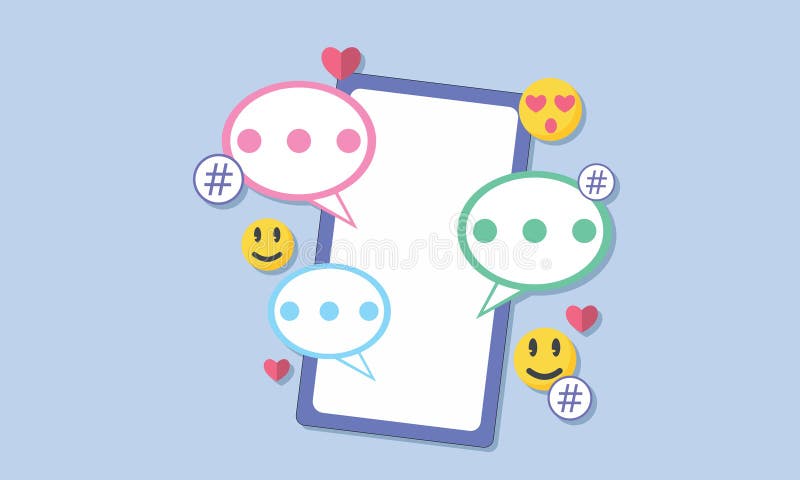 Minimal Social Media with Emoji, Hashtag, Speech on Mobile Hand Holding ...