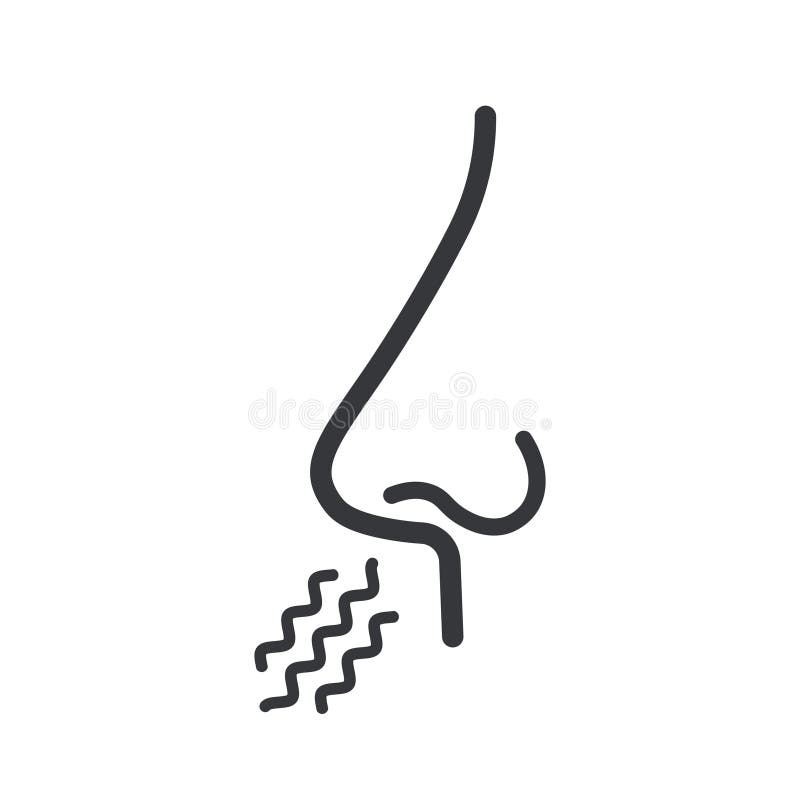 PrintIsolated Outline Pictogram of Inhail Air on Nose, Smell Sense Body ...