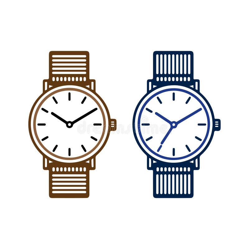 Two Minimalist Watch Illustrations Feature Round Faces with Simple Hour ...