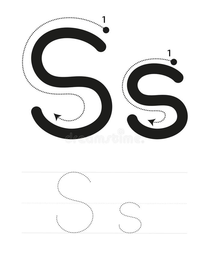 Alphabet Letter S Tracing Activity Black and White Sheet Stock ...