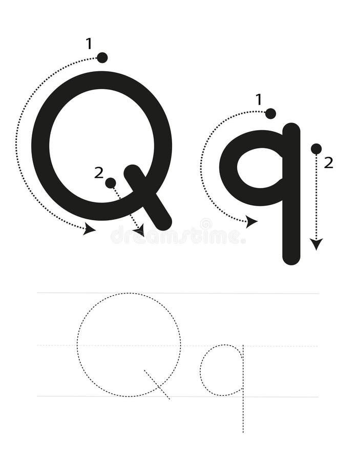 Alphabet Letter Q Tracing Activity Black and White Sheet Stock ...