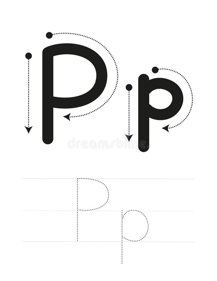 Alphabet Letter P Tracing Activity Black and White Sheet Stock ...