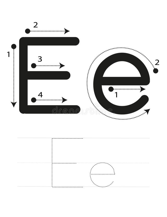 Alphabet Letter E Tracing Activity Black and White Sheet Stock ...