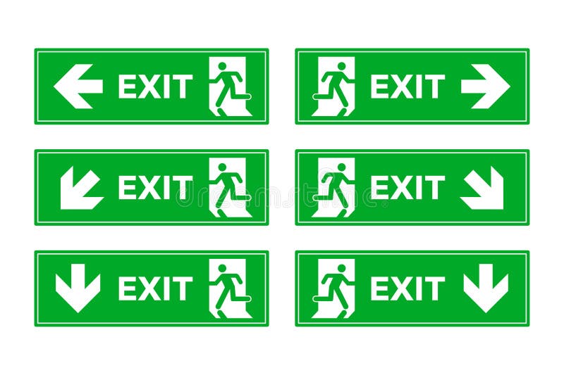 Emergency Exit Sign Set. Emergency and Fire Exit Icons Stock Vector ...
