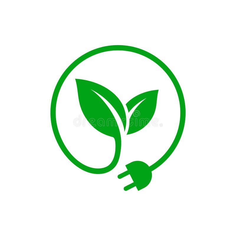 Green Leaf with Plug Icon. Renewable Power and Clean Energy Icon Stock ...