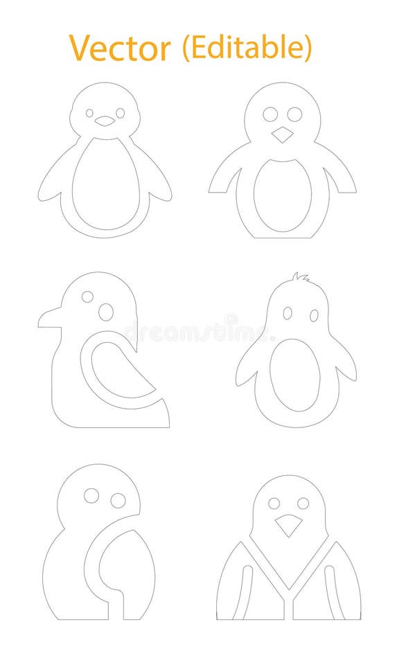 Six Simplistic Penguin Vector Designs. Minimalistic Outline-style ...