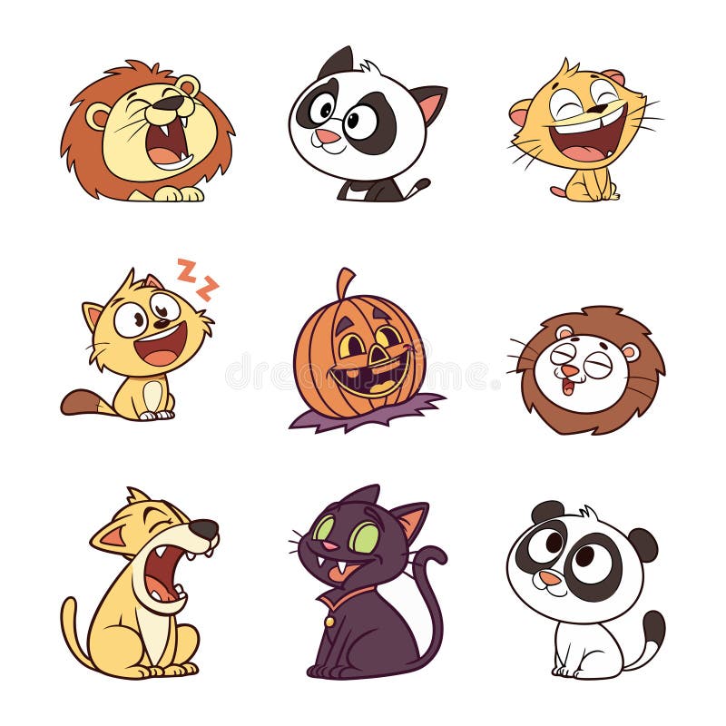 Cartoon Animal Grid with Playful Illustrations. Nine Animal Characters ...