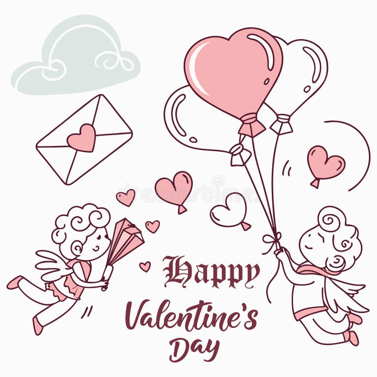 Valentine S Day Cherubs Illustration. a Whimsical Valentine S Day Card ...