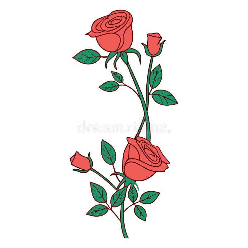 Red Rose Tattoo Design. Stylized Floral Illustration with Roses ...