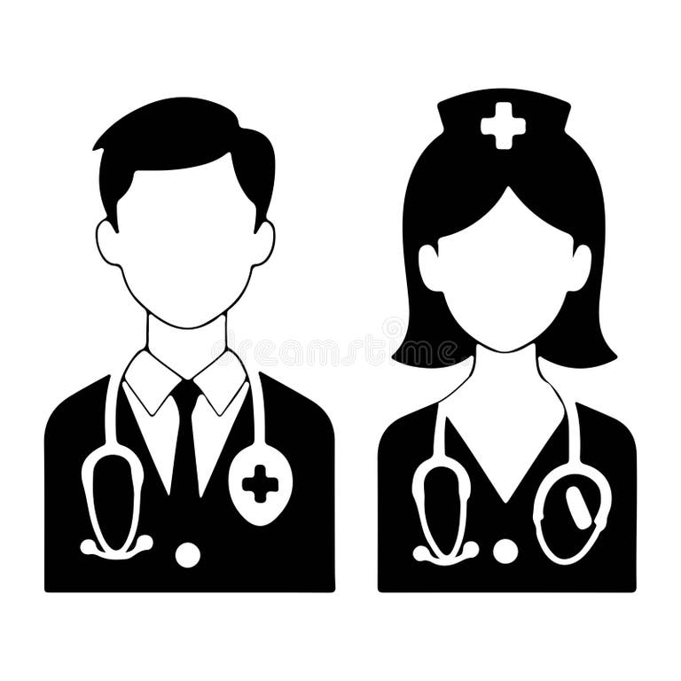 Black and White Medical Professionals Icon. Healthcare Worker Vector ...