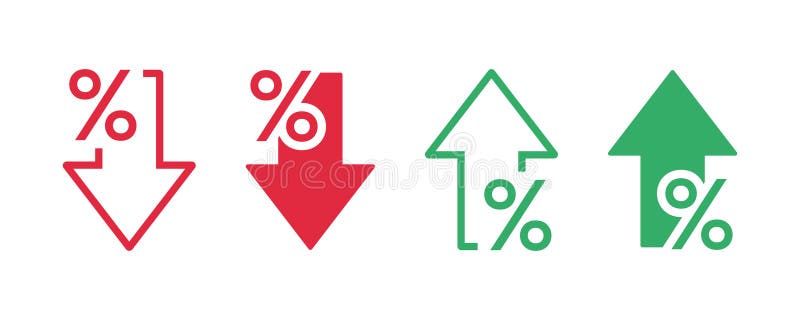 Percentage Growth and Decline Icons Set. Percentage Arrow Up and Down ...