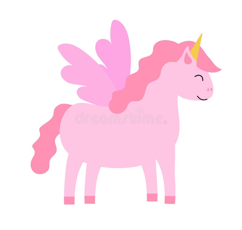 Pink Unicorn Pegasus. Children Vector Flat Illustration. Stock Vector ...
