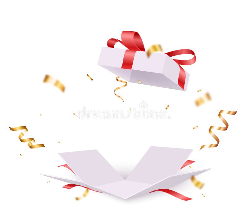 Open Gift Box with Falling Confetti. Present Box for Birthday ...