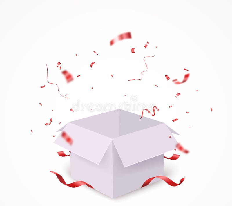 Open Gift Box with Falling Confetti. Present Box for Birthday ...