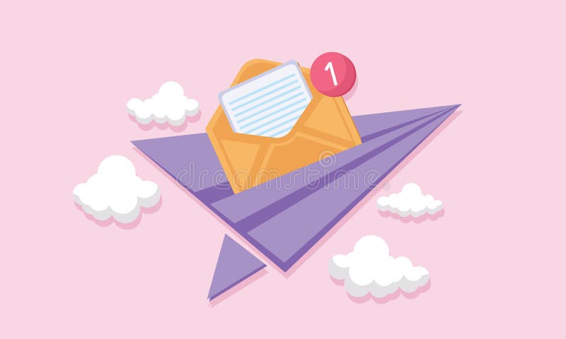 Cartoon Paper Airplane with Envelope. New Message Concept. Sent Letter ...