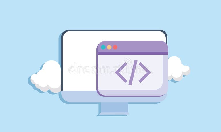 Computer Laptop and Program Code Development. Web Coding Concept. Website Programming. Realistic ...