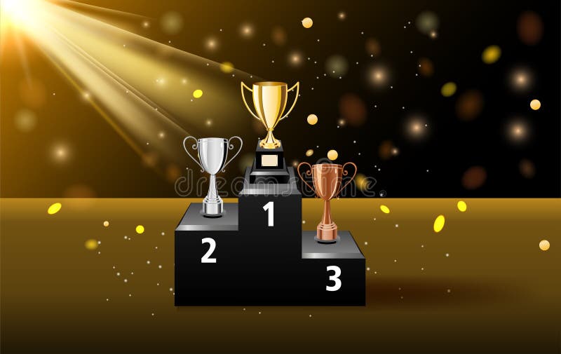 Gold, Silver and Bronze Trophy Cups on the Podium Stock Illustration ...