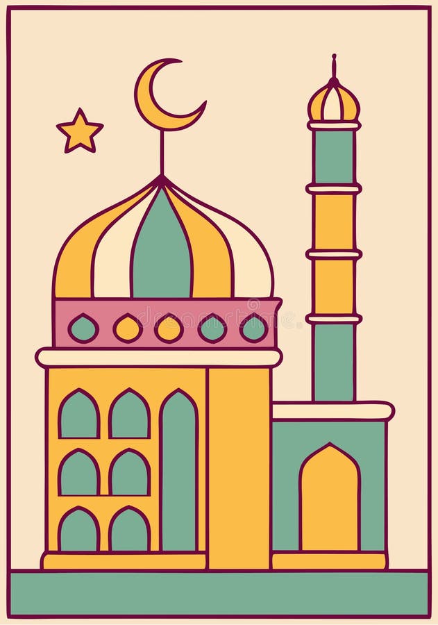 Islamic Line Art Mosque Vector Illustration Design Stock Vector ...
