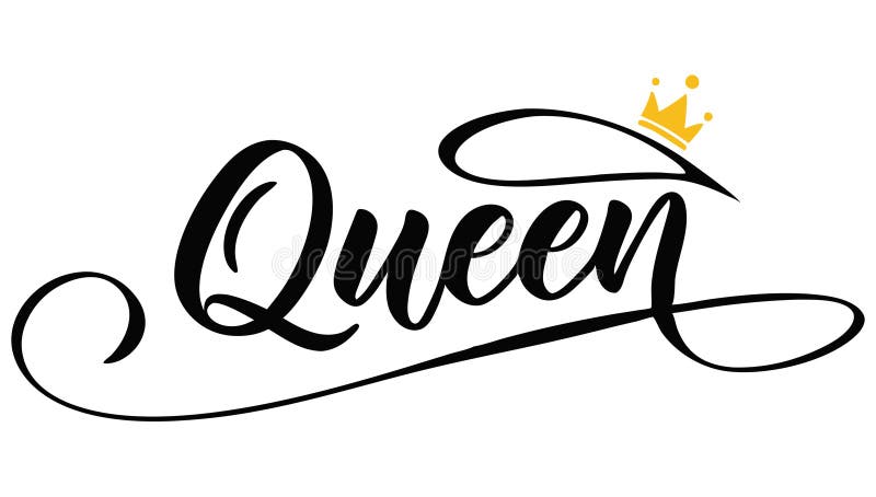 Queen Hand-Lettering Design with Crown Stylish Vector Typography Stock ...