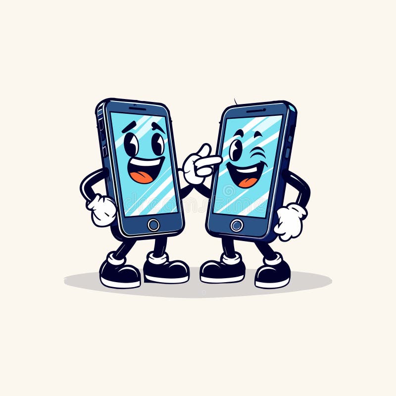 Two Cartoon Smartphones Engaging in Playful Interaction Stock Vector - Illustration of mascots ...