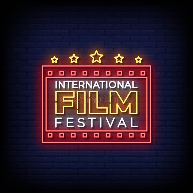 International Film Festival Neon Sign with Brick Wall Background Vector ...