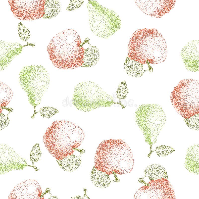 Seamless Pattern with Pears and Apples. Pointillism. Illustration with ...