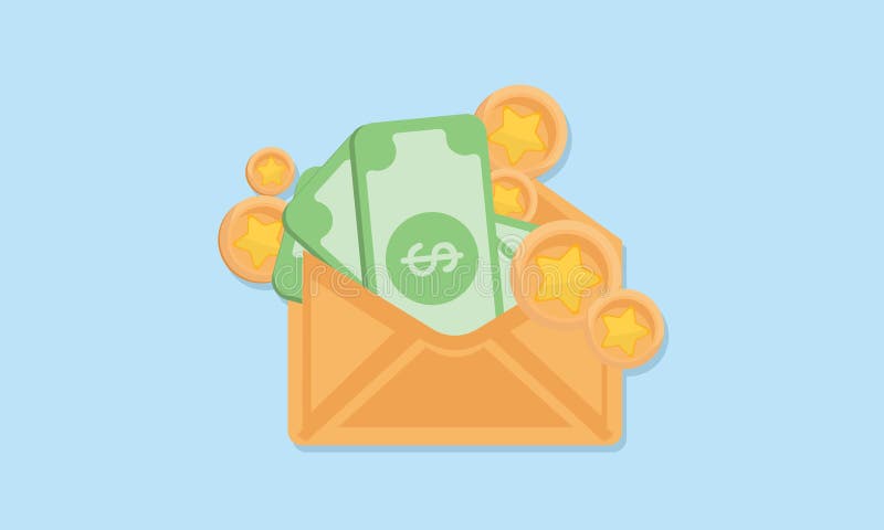 Opened Envelope with Money and Floating Coins. Cash Bonus. Receiving ...