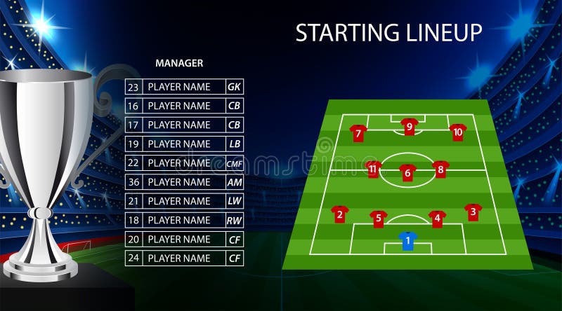 Starting Lineup with Football Stadium and Trophy Cup Stock Illustration ...