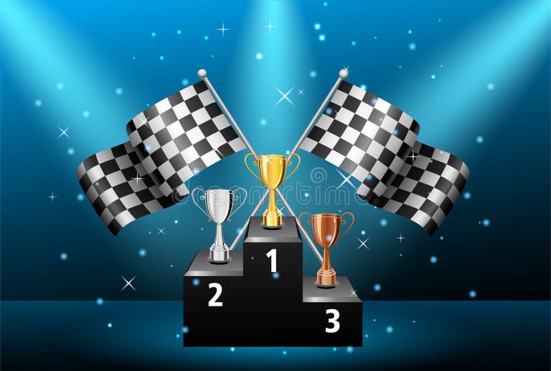Winner Podium with Checkered Flag and Trophy Stock Illustration ...