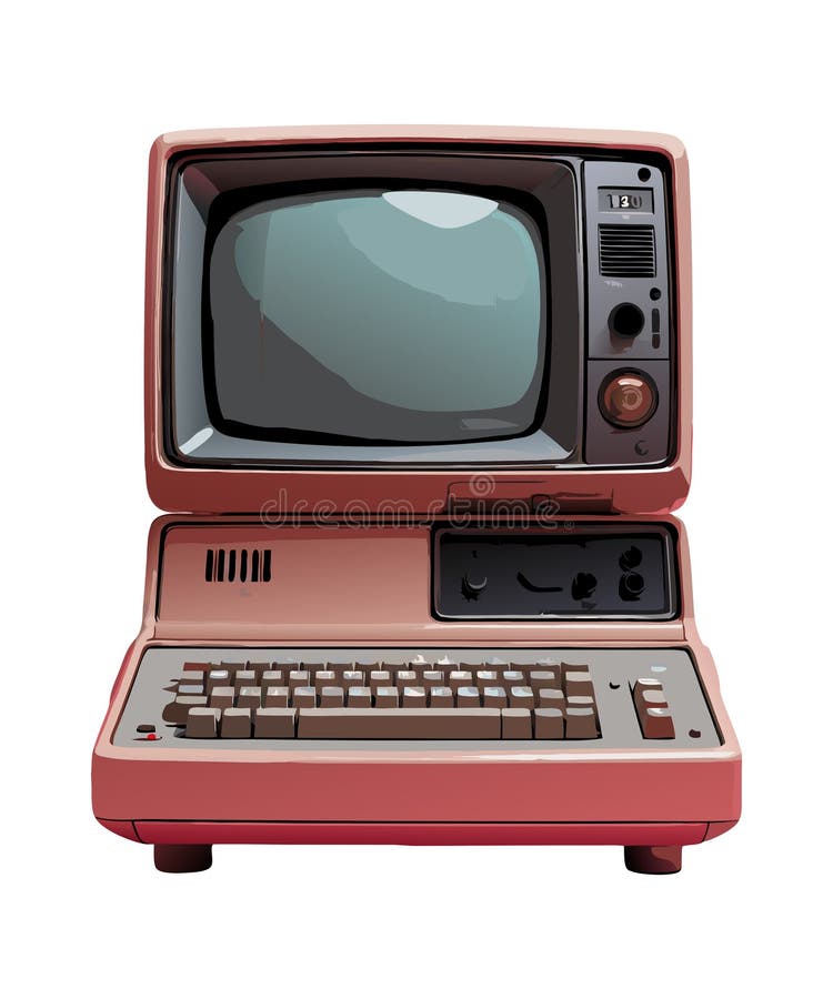 Retro Style Vintage Desktop Computer with Cathode Ray Tube Display and ...