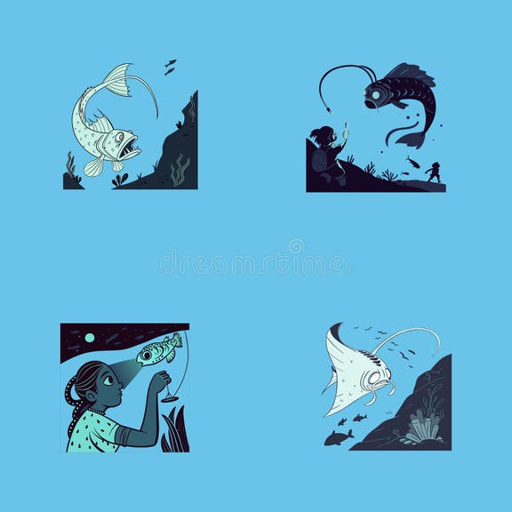 A Flashlight Fish in the Deep Sea Vector Artwork. Stock Illustration ...