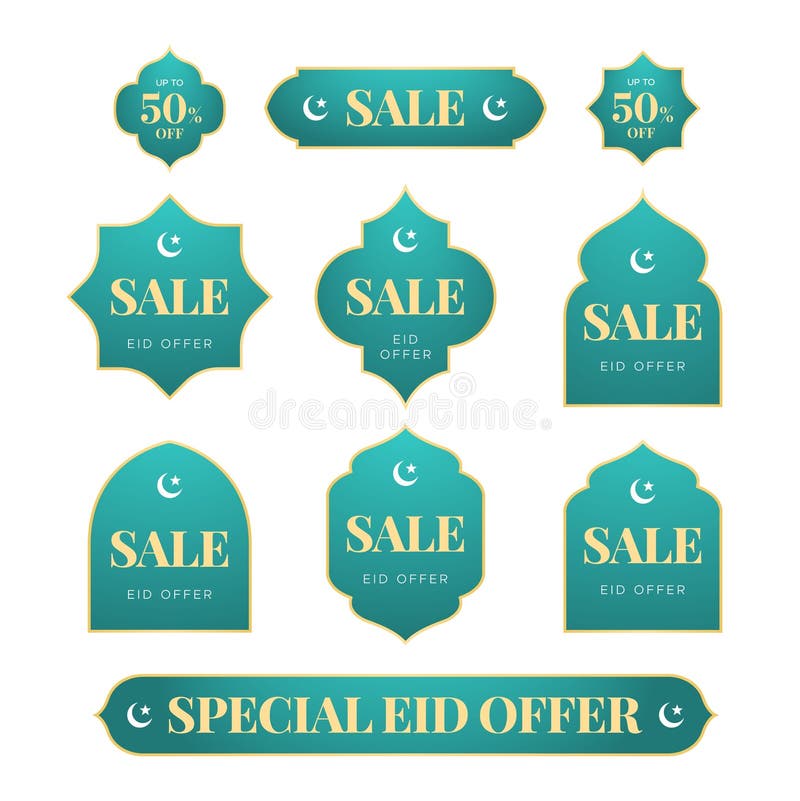 Set of Eid Sale Labels. Ramadan Offer Discount Tag Collection Stock ...