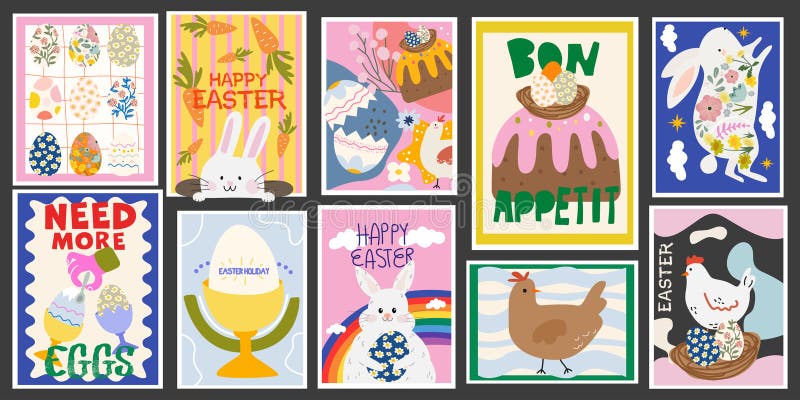 Abstract Bright Easter Posters in Retro Style for Wall Decor and ...