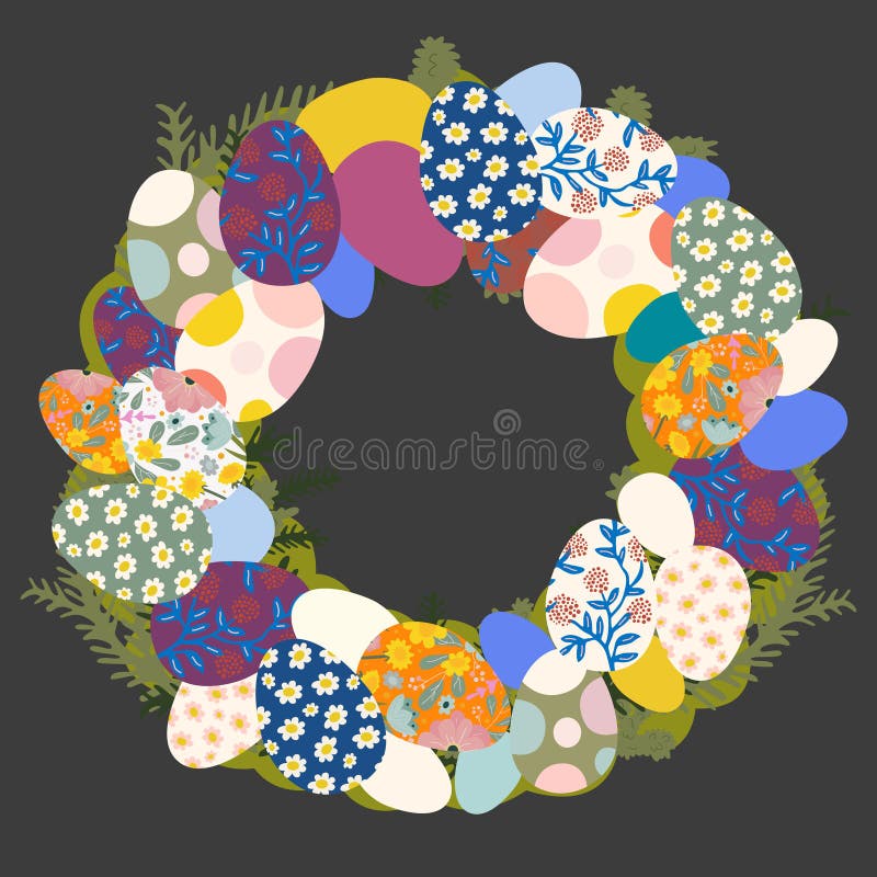 Easter Wreath for Spring Holiday. Print for Family Holiday Stock Vector ...