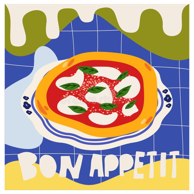 Pizza Abstract Bright Retro Poster. Italian National Dish Stock Vector ...