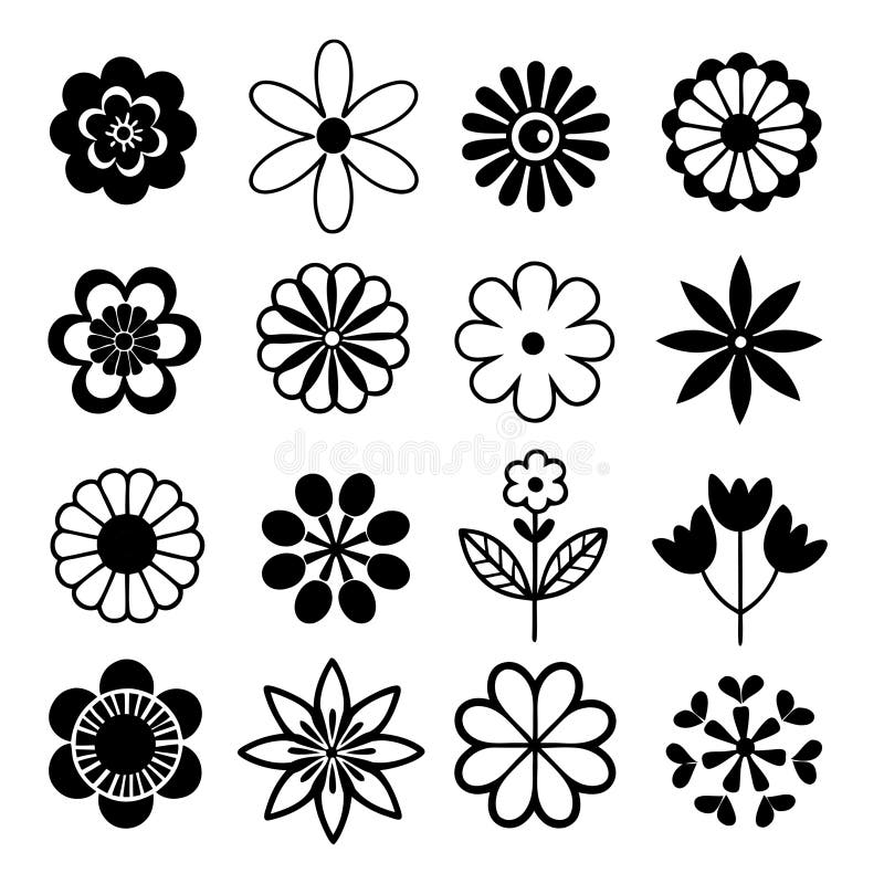 Black and White Simple Flower Vector Illustration. Stock Vector ...