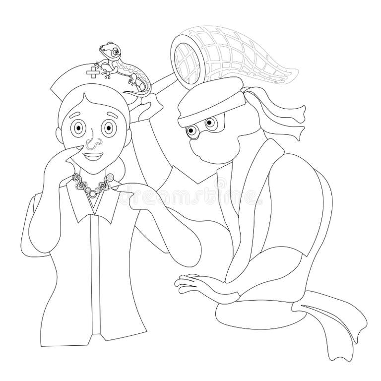 Ni is for Nurse and Ninja Vector Line Drawing Illustration Stock ...