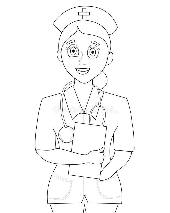 Nurse Line Drawing Vector Illustration Stock Vector - Illustration of ...