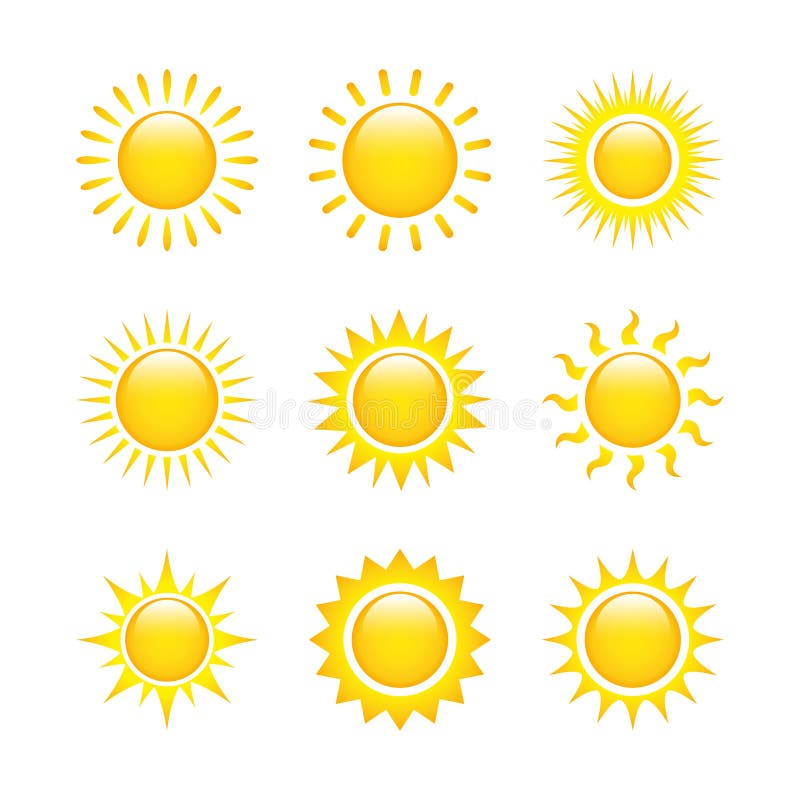 Sun Icon Set. Yellow Sun Icons Collection. Summer, Sunlight, Nature ...
