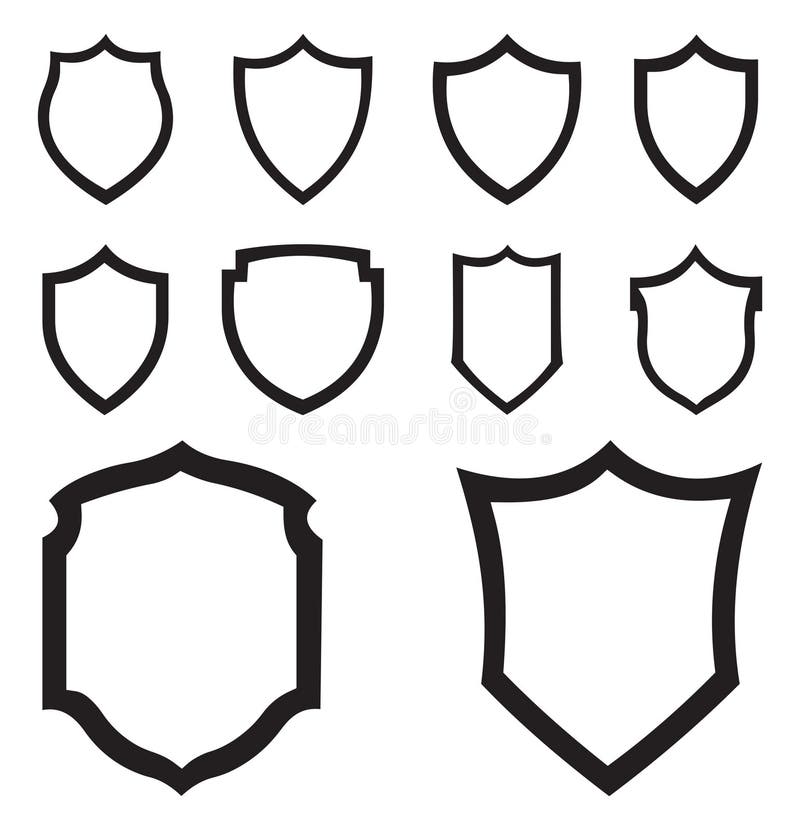 Shield Outline Silhouette Icon Set and Shield, Badge, Security ...