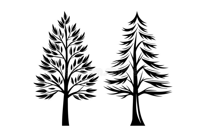 Black and White Stylized Tree Design with Separate Branches Vector ...