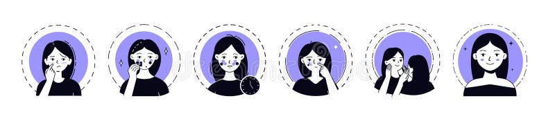 Minimal Pimple Skincare Routine Vector Illustration Acne Treatment Line ...