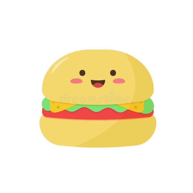 Set Kawaii Burger Cartoon with Expressions Stock Vector - Illustration ...