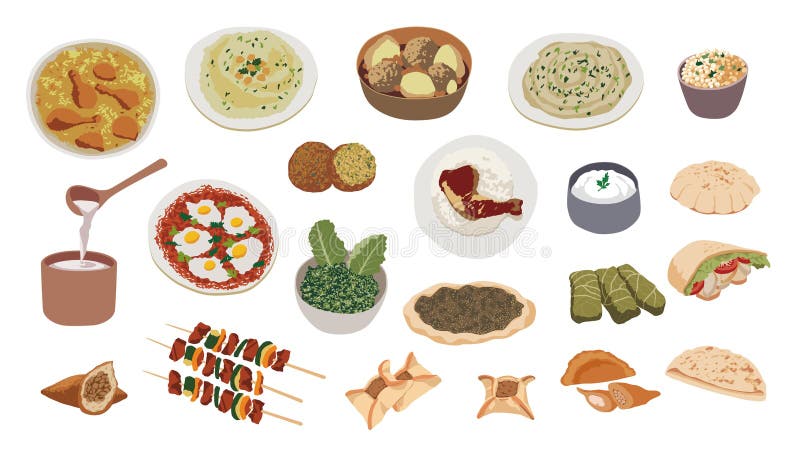 A Delicious Variety of Middle Eastern Cuisine. Stock Vector ...