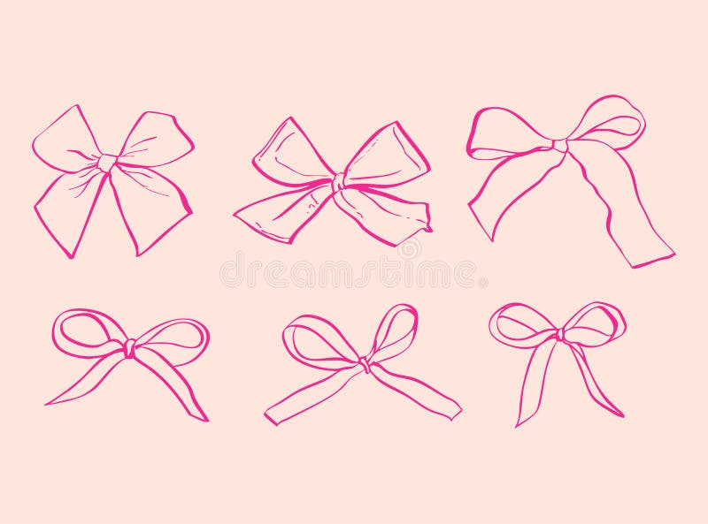 Elegant Pink Line Art Bows – Coquette Aesthetic Ribbon Illustrations ...