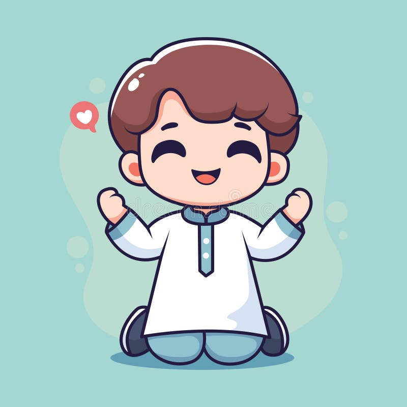 Cute Muslim Boy Cartoon Character Vector Illustration Design. Stock ...