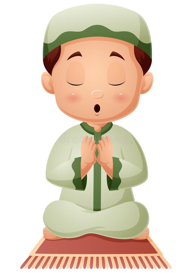 Cartoon Muslim Boy Praying on the Prayer Rug Stock Illustration ...
